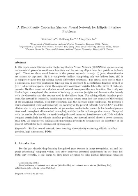 Pdf A Discontinuity Capturing Shallow Neural Network For Elliptic Interface Problems