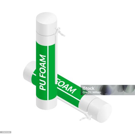 흰색 배경에 격리 된 수리 및 절연을위한 건설 폼 스프레이와 등색 벡터 일러스트 병 평면 만화 스타일의 현실적인 Pu 폼 튜브