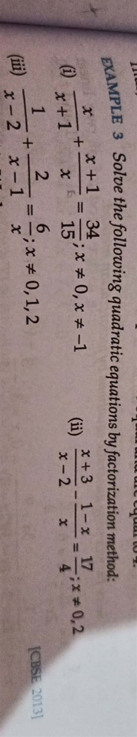 example 3 solve the following quadratic equations by factorization method