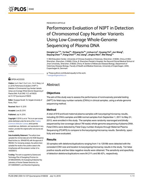 Pdf Performance Evaluation Of Nipt In Detection Of Chromosomal Copy Number Variants Using Low