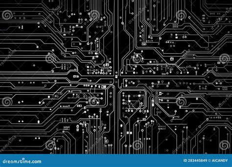 Minimalist Circuit Board Pattern In Black And White Stock Illustration Illustration Of