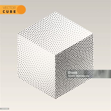 Vector Dotted Isometric Cube Shape Stippling Halftone Shading Stok