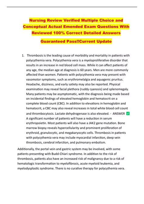 Nursing Review Verified Multiple Choice And Conceptual Actual Emended Exam Questions With