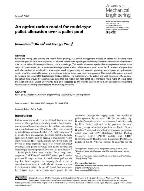 Pdf An Optimization Model For Multi Type Pallet Allocation Over A Pallet Pool