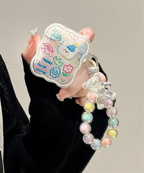 핑크리어카 에어팟 곰돌이 낙서 물결 테두리 투명 구슬 베어 키링 젤리 실리콘 특이한 유니크 키치 하이틴 귀여운 심플 커플 우정 이어폰 애플 케이스 에어팟케이스 1세대 2세대