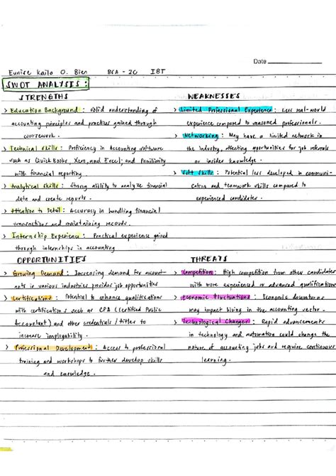 1000038249 Sample SWOT Analysis Date Eunise Kaila O Bien BSA 20 IBT SWOT ANALYSIS