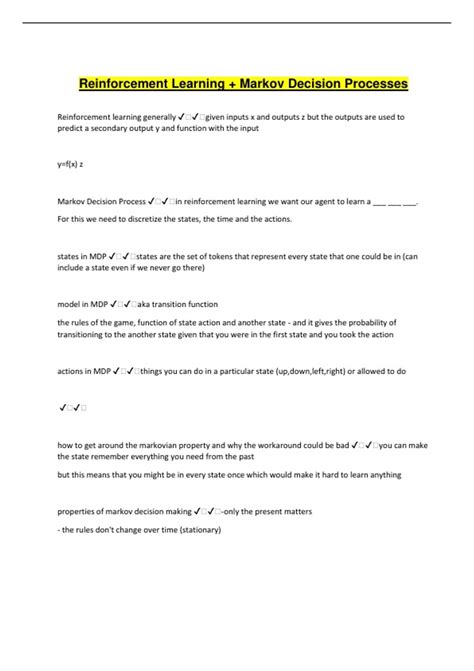 Reinforcement Learning Markov Decision Processes Reinforcement