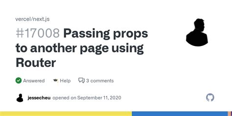 Passing Props To Another Page Using Router · Vercel Nextjs · Discussion 17008 · Github