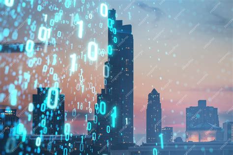 Premium Photo Creative Binary Coding On Blurry Night City Backdrop