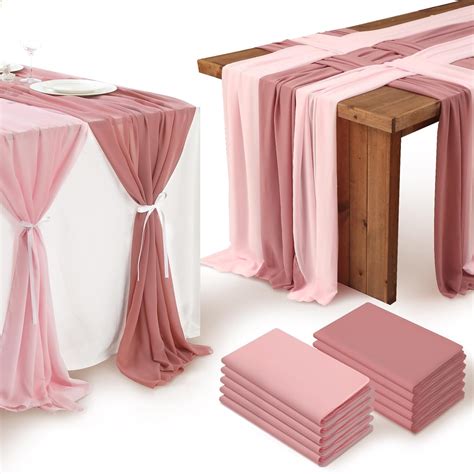 Mixweer 12 Pcs Chiffon Table Runner 10ft 27 X 120 Dusty