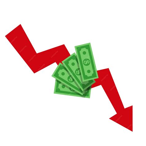 Premium Vector Red Arrow Drops Down And Dollar Bills Vector Financial Illustration Money Loss