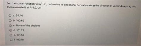 solved for the scalar function v xy2 z determine its
