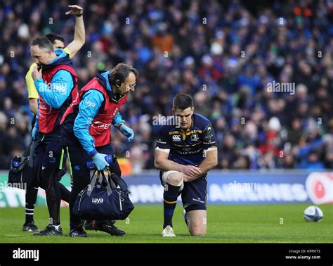 Leinsters Johnny Sexton Receives Attention During The European Rugby
