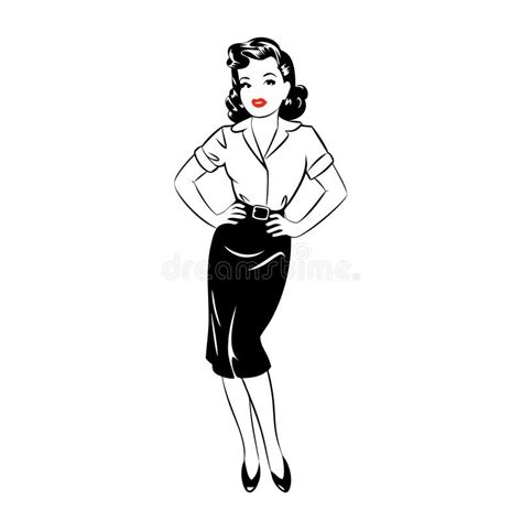 Retro Vintage Woman Fashion Illustration Pin Up Style Vector Art Stock