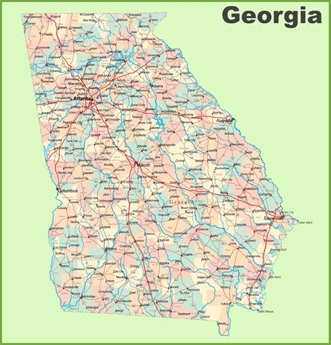 Georgia Road Map With Cities And Towns Georgia State Map With Roads