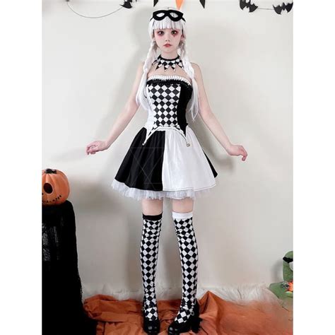 Halloween Black White Clown Costume Top And Skirt Kawaiimoristore