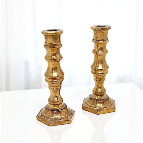 Vintage 1950s Mini Brass Candlesticks 2 Inch Solid Brass Taper Holders Old Brass