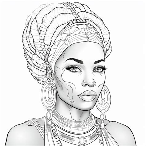 A Drawing Of A Woman With A Headdress And A Large Hoop Earrings