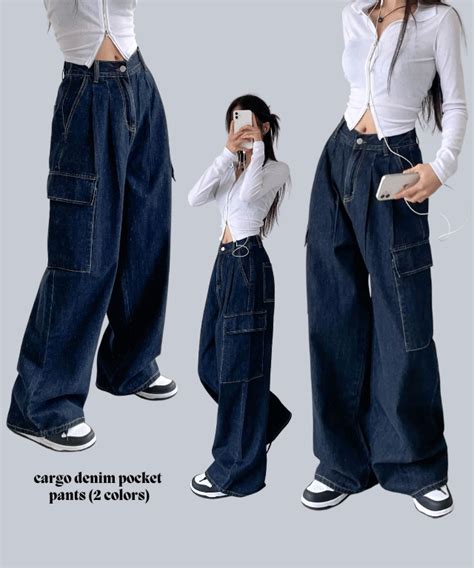 3단기장 허리밴딩 O 스티치 카고 허리 조절 핀턱 와이드 데님 에이블리