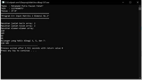 Progam Memilah Bilangan Yang Habis Dibagi 3 5 Dan 7 Dalam Matriks