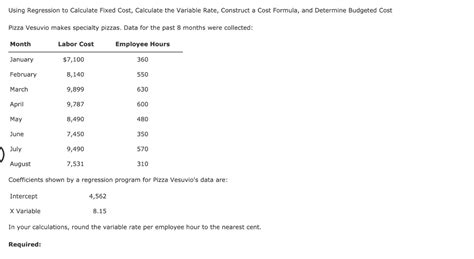Solved Using Regression To Calculate Fixed Cost Calculate