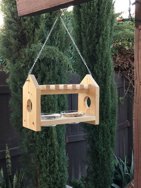 Hanging Wood Bird Feeder Bird House Hand Crafted Handmade Yard Etsy
