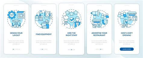 Starting Restaurant Checklist Blue Onboarding Mobile App Screen Walkthrough 5 Steps Editable