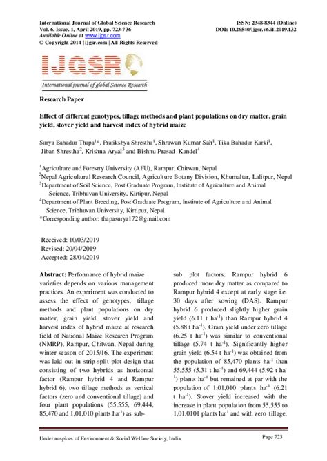 Pdf Effect Of Different Genotypes Tillage Methods And Plant