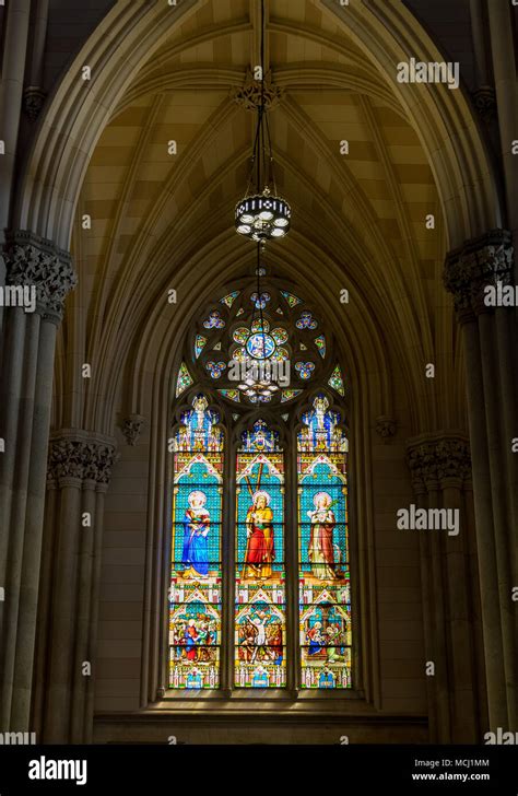 New York City Saint Patricks Cathedral Interior Stained Glass Stock