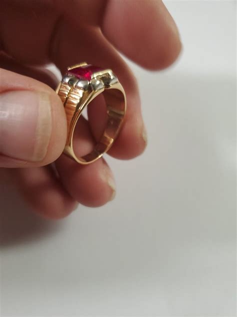 Mens Ruby Ring Lab Created Ruby Solid K Yellow G Gem