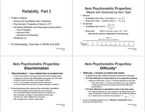 Reliability Part Ii Latent Trait Measurement Models Psyc 948 Docsity