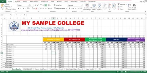 Report Card Format Excel