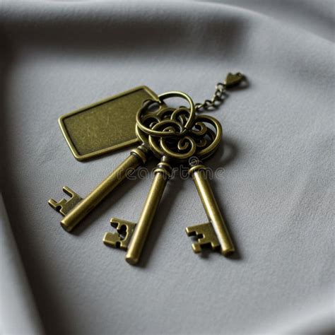 Three Antique Style Brass Keys With Ornate Bows Are Linked By A Ring