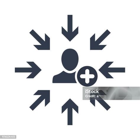 대상 고객 고객 타겟팅 소비자 중심성 기호 추가 새 아이콘 플러스 긍정적 인 기호로 인간 아이콘에 초점을 맞춥니다 개념에 대한 스톡 벡터 아트 및 기타 이미지 Istock