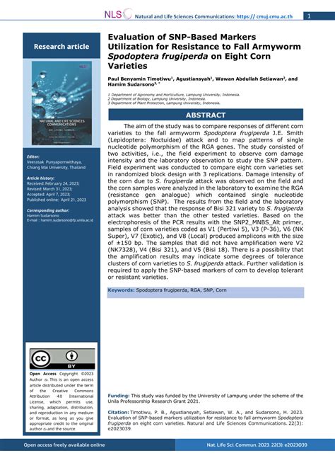 Pdf Evaluation Of Snp Based Markers Utilization For Resistance To Fall Armyworm Spodoptera