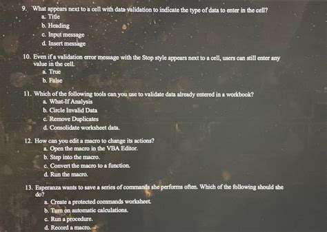 solved 9 what appears next to a cell with data validation