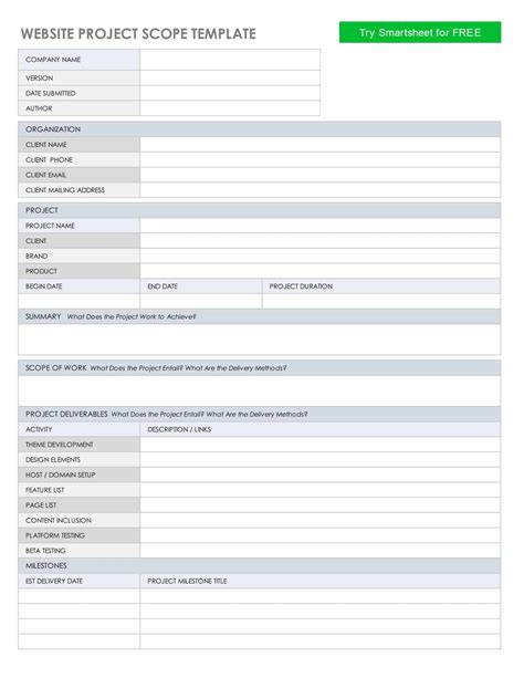 Free Printable Project Scope Templates [word Excel Pdf] Example