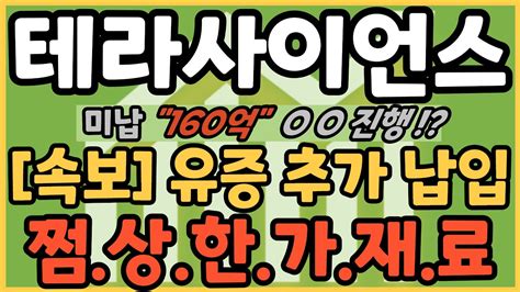 테라사이언스 새벽 속보 160억은 이미 융통했다 단 전략적인 측면에서 축소 가능성 추가 공시는 언제