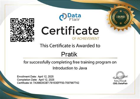 Java Programming Learningjourney Dataflair Certificateofcompletion Pratik Hon