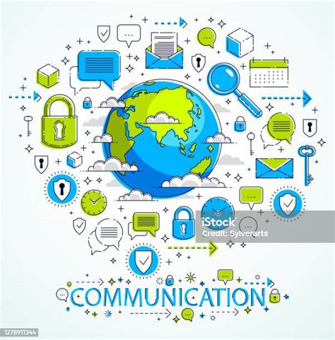 글로벌 통신 개념 다른 아이콘 세트와 행성 지구 인터넷 활동 빅 데이터 글로벌 네트워크 연결 벡터 요소를 별도로 사용할 수