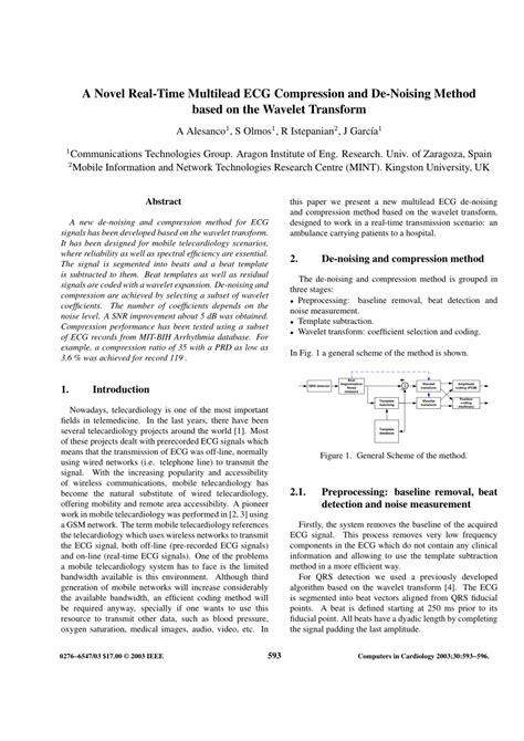 PDF A Novel Real Time Multilead ECG Compression And De Noising Method