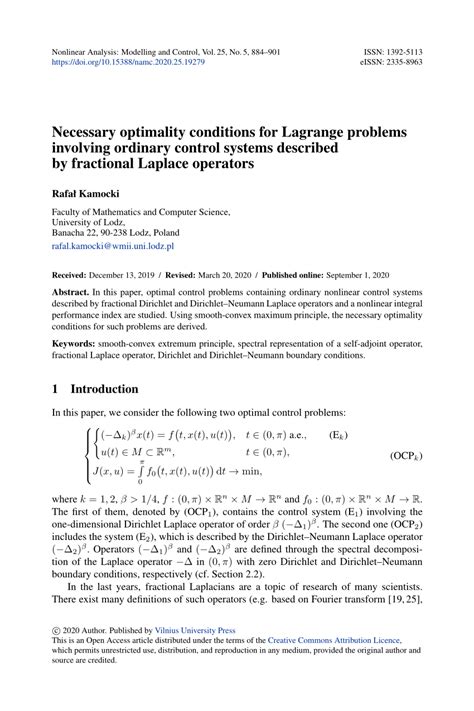 Pdf Necessary Optimality Conditions For Lagrange Problems Involving Ordinary Control Systems