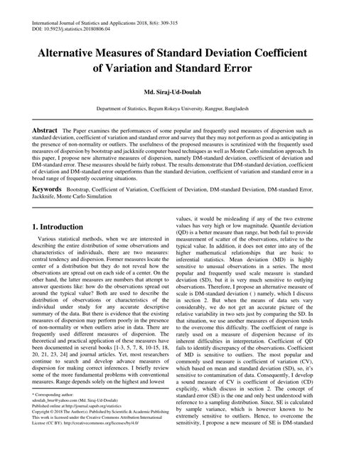 Pdf Alternative Measures Of Standard Deviation Coefficient Of