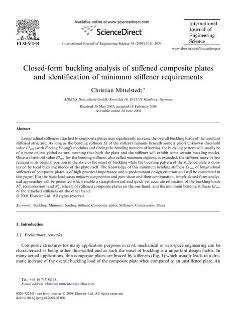 Pdf Closed Form Buckling Analysis Of Stiffened Composite Plates And