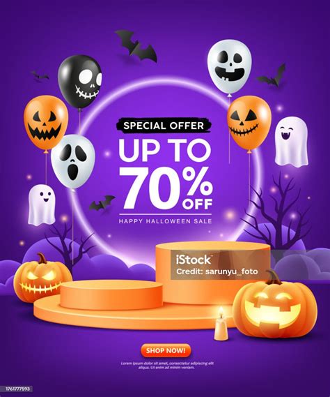 해피 할로윈 프루플 3 개의 겹치는 연단 호박 풍선 유령 촛불 박쥐 비행 포스터 전단지 디자인 귀신에 대한 스톡 벡터 아트 및