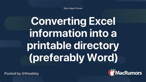 Converting Excel Information Into A Printable Directory Preferably
