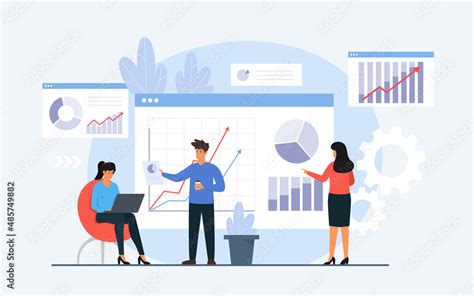 Data Analysis Concept People Characters Analyzing Tables Charts And