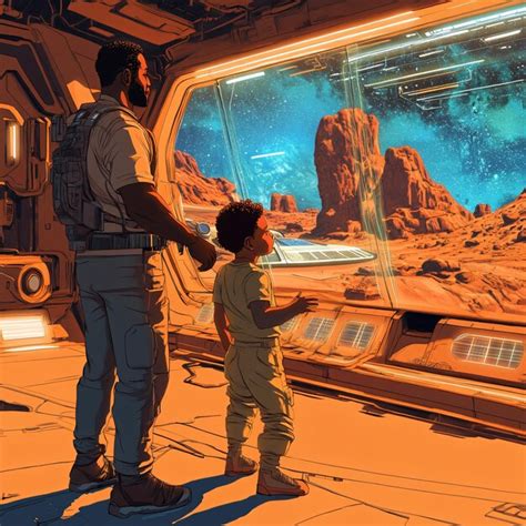 Father And Son On Mars Premium Ai Generated Image