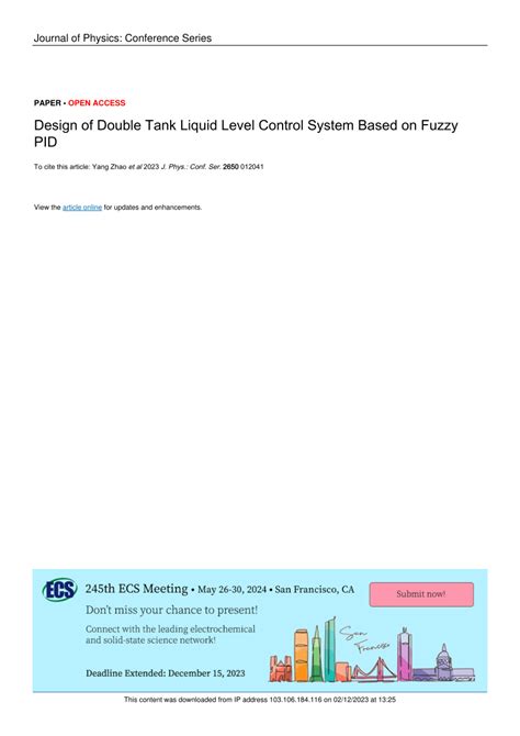 Pdf Design Of Double Tank Liquid Level Control System Based On Fuzzy Pid