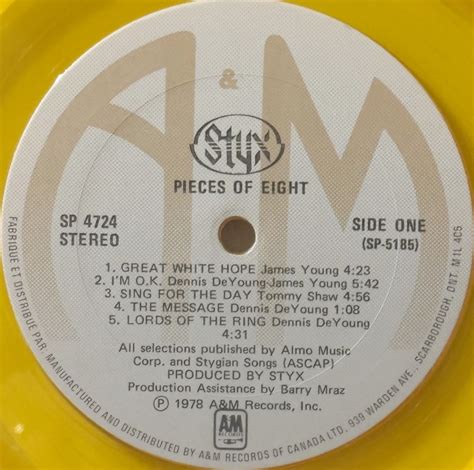 Styx Pieces Of Eight Gold Vinyl Lp Canadian Pressing Record